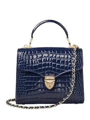 ASPINAL OF LONDON Aspinal Of London Mayfair Midi Croc-Embossed Cross-Body Bag Midnight