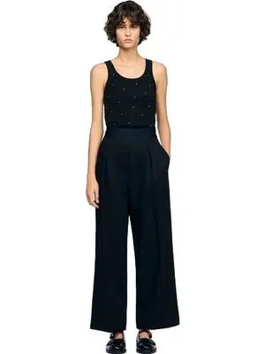 Sandro Fine-ribbed Jersey Tank With Rhinestone Inserts - Black
