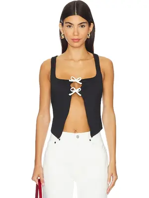 MORE TO COME Natasha Tie Front Top - Black