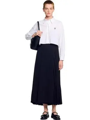 Sandro Pleated Maxi Skirt With Buckle Detail - Black