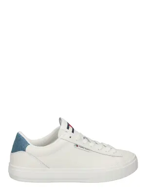 Tommy Hilfiger Denim-trimmed Leather Sneakers - White
