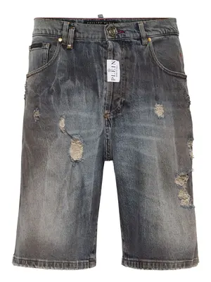 Philipp Plein Distressed Denim Shorts - Grey