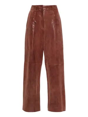 FORTE_FORTE Suede Straight Leg Trousers - Brown