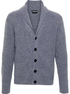 TOM FORD Shawl-collar Ribbed Cardigan - Grey
