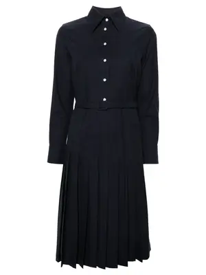 Thom Browne Pleated Flannel Shirt Dress - Blue