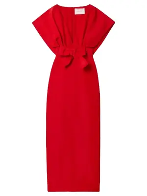Carolina Herrera Belted Bow-embellished Pleated Gown - Red