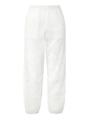Tory Burch Eyelet Beach Embroidered Cotton Tapered Pants - White