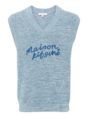 Maison Kitsuné Embroidered Cotton Vest - Blue