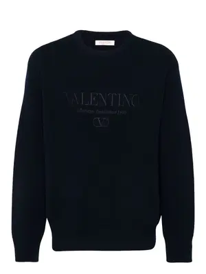 Valentino Garavani Embroidered-logo Knitted Jumper - Blue