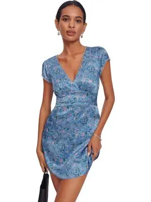REFORMATION Amellia Mini Silk Dress - Blue