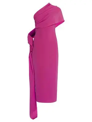 MARMAR HALIM Silk Crepe Midi Dress With Cape Details - Pink