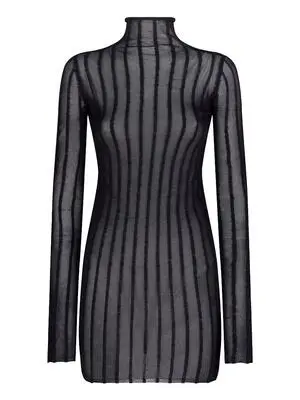 Attico Semi-sheer Knitted Ribbed Mini Dress - Black