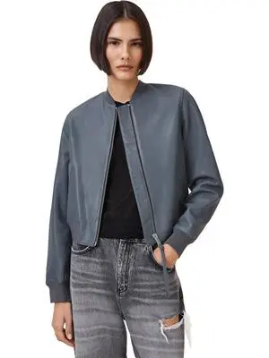 ALLSAINTS AllSaints Orten Leather Bomber Jacket Turbulence Grey