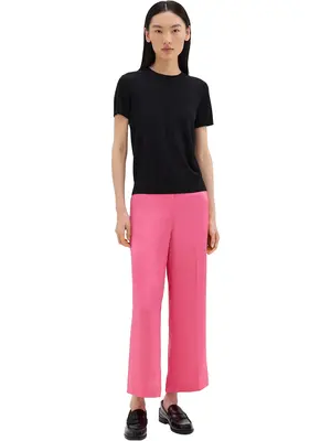 Theory Wide Leg Pull-on Pant In Crushed Satin - Pink Azalea