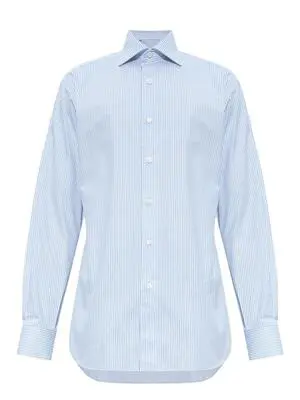 Brioni Classic Collar Pinstriped Shirt - Blue