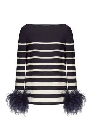 Valentino Garavani Top With Horizontal Stripe Pattern Blue