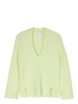 FORTE_FORTE V-neck Ribbed Jumper - Green