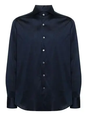 Canali Spread-collar Cotton Shirt - Blue
