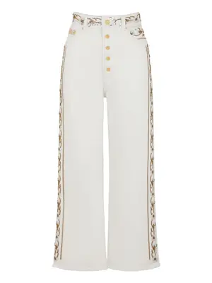 Rabanne Embroidered Cropped Jeans - White