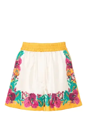 La DoubleJ Floral-print Silk Shorts - Neutrals