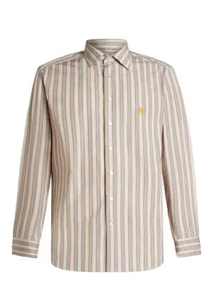 Etro Pegaso-embroidered Striped Shirt - Neutrals