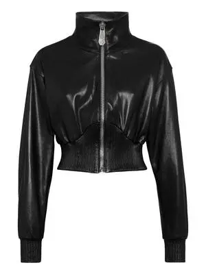 Philipp Plein Logo-plaque Leather Bomber Jacket - Black