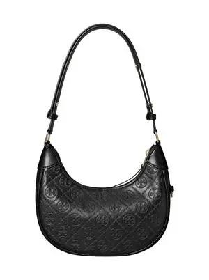 Tory Burch Tory Burch T Monogram Debossed Leather Crescent Bag Black