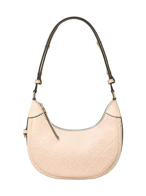 Tory Burch Tory Burch T Monogram Debossed Leather Crescent Bag Blush