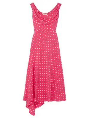 Alessandra Rich Asymmetric Polkadot Midi Dress - Fuchsia
