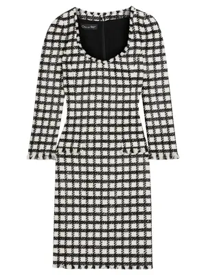 Oscar De La Renta Checked Wool-blend Bouclé-tweed Dress - Off-white