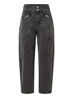 Isabel Marant Catarina Quilted High-rise Tapered Jeans - Gray
