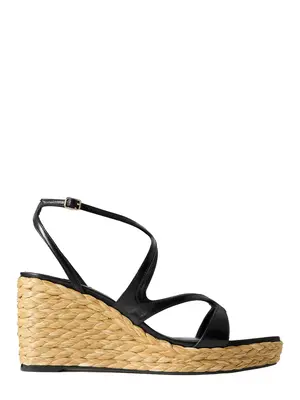 JIMMY CHOO Ayla 85 Leather Platform Espadrilles - Black
