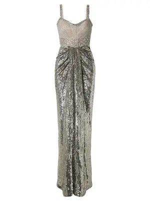 Jenny Packham Only You Draped Embellished Tulle Gown - Silver
