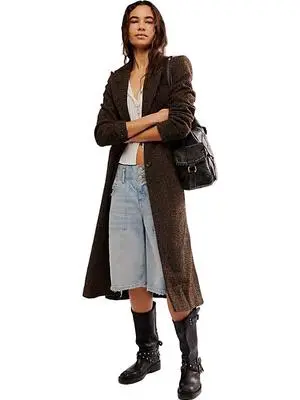 Free People Tweed Duster Jacket - Chestnut Combo