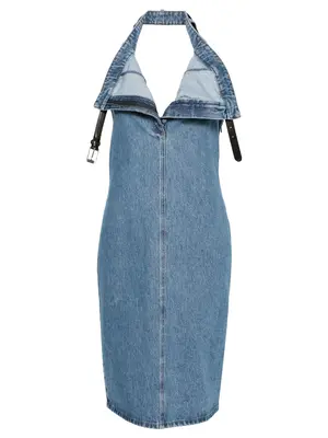 Coperni Coperni Belted-Neck Denim Dress Blue