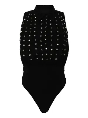 SAIID KOBEISY Beaded Sleeveless Bodysuit - Black