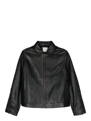 FORTE_FORTE Zip-up Leather Jacket - Black