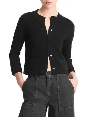 Vince Wool Cashmere Shrunken Snap Front Cardigan - Black