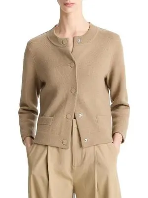 Vince Wool Cashmere Shrunken Snap Front Cardigan - Fawn