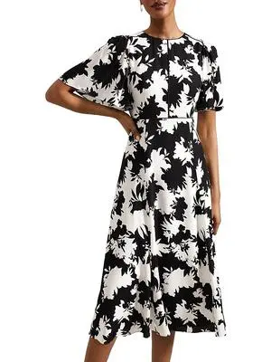 HOBBS LONDON Alva Fit & Flare Midi Dress - Ivory Black