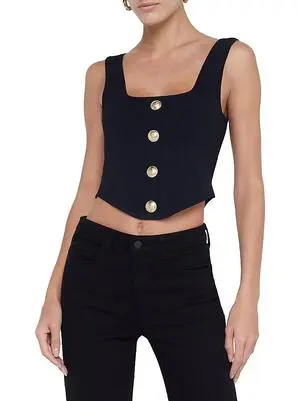 L'Agence Saga Square Neck Knit Corset Top - Black And Gold