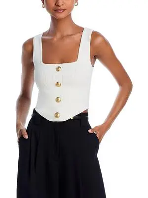 L'Agence Saga Square Neck Knit Corset Top - Ivory/gold