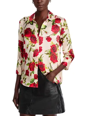L'Agence Dani Silk Blouse Sand/red Romantic Roses