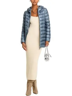 Herno Quilted A-Line Hooded Coat Azzurro