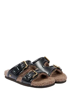 Valentino Garavani Teddy-lined Leather Sandals - Black
