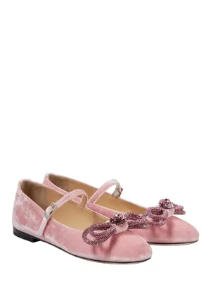 Mach & Mach Double Bow Velvet Ballet Flats - Pink