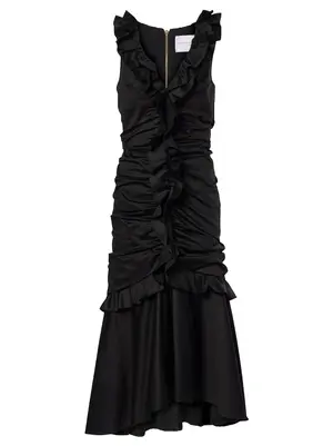 Carolina Herrera Ruffled Cotton-blend Midi Dress - Black