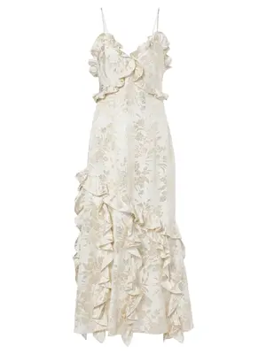 MARKARIAN Calandra Ruffled Floral Jacquard Midi Dress - White