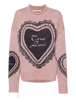Acne Studios Heart-print Chunky-knit Jumper - Pink