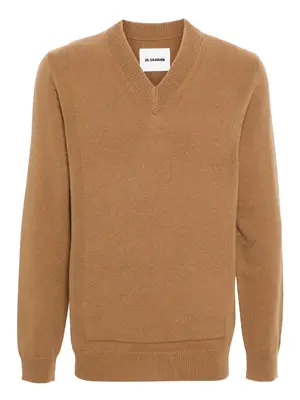 JIL SANDER V-neck Ribbed-knit Jumper - Brown